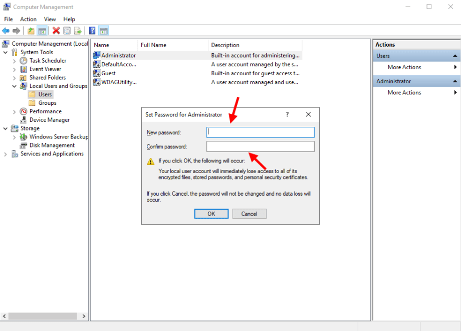 วิธีเปลี่ยนรหัสเข้าเครื่องผ่าน Computer Management - DEXSERVER MANUAL Server - คู่มือเซิร์ฟเวอร์